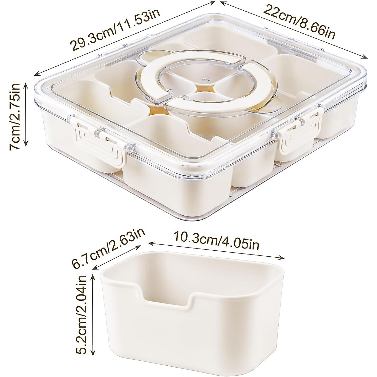 Fumitt Snack Box Container, Divided Serving Tray with Lid and Handle, Portable Snack Organizer for Adults Veggie Tray Charcuterie Boxes Fruit Tray Candy (2.4L 8 Compartments)
