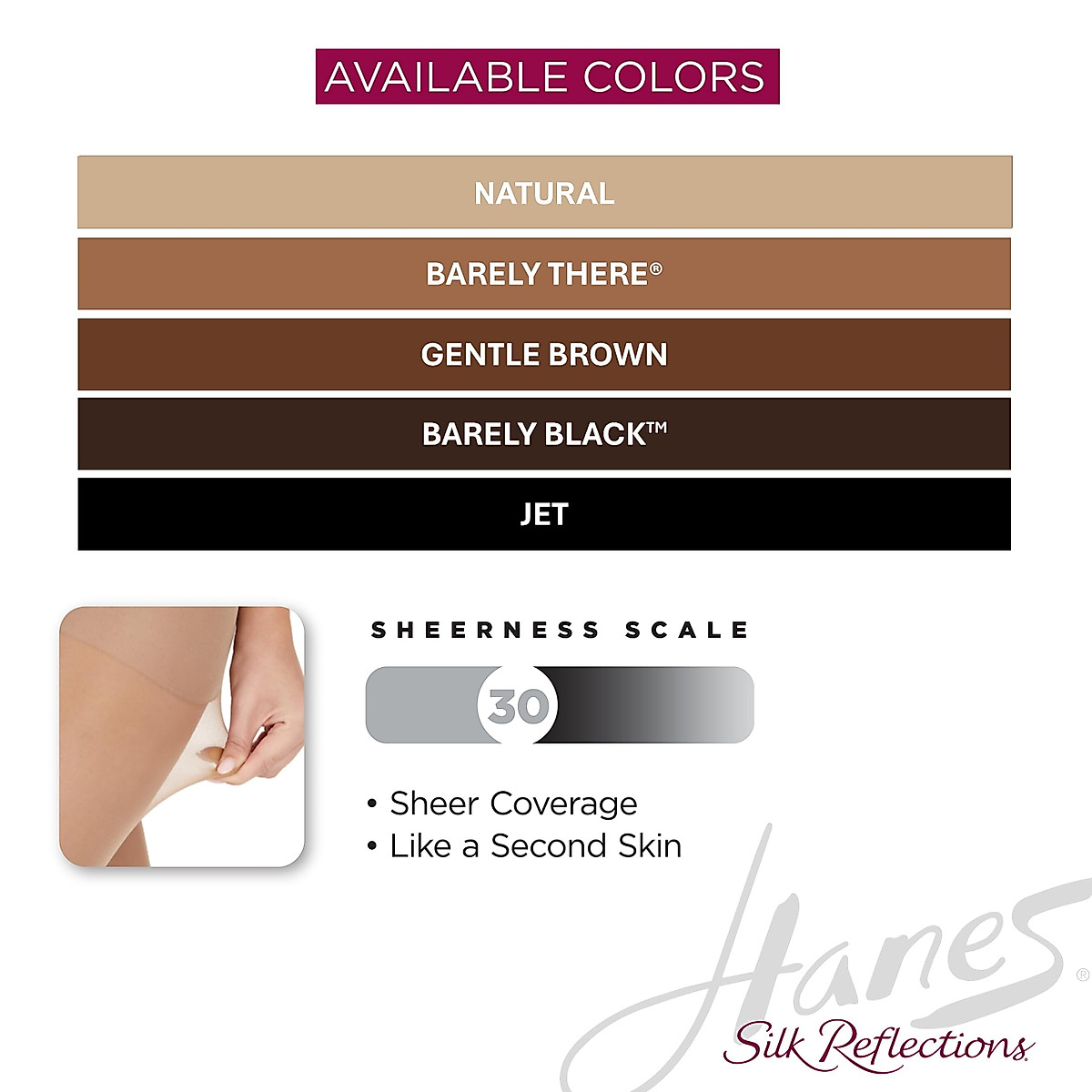 Hanes Silk Reflections Women's Sheerest Support Control Top, Barely Black, A/B