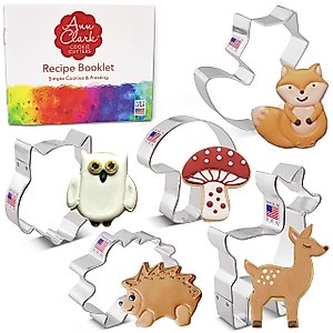 Woodland Cookie Cutters 5-Pc. Set Made in USA by Ann Clark, Fox, Deer, Owl, Hedgehog, Mushroom