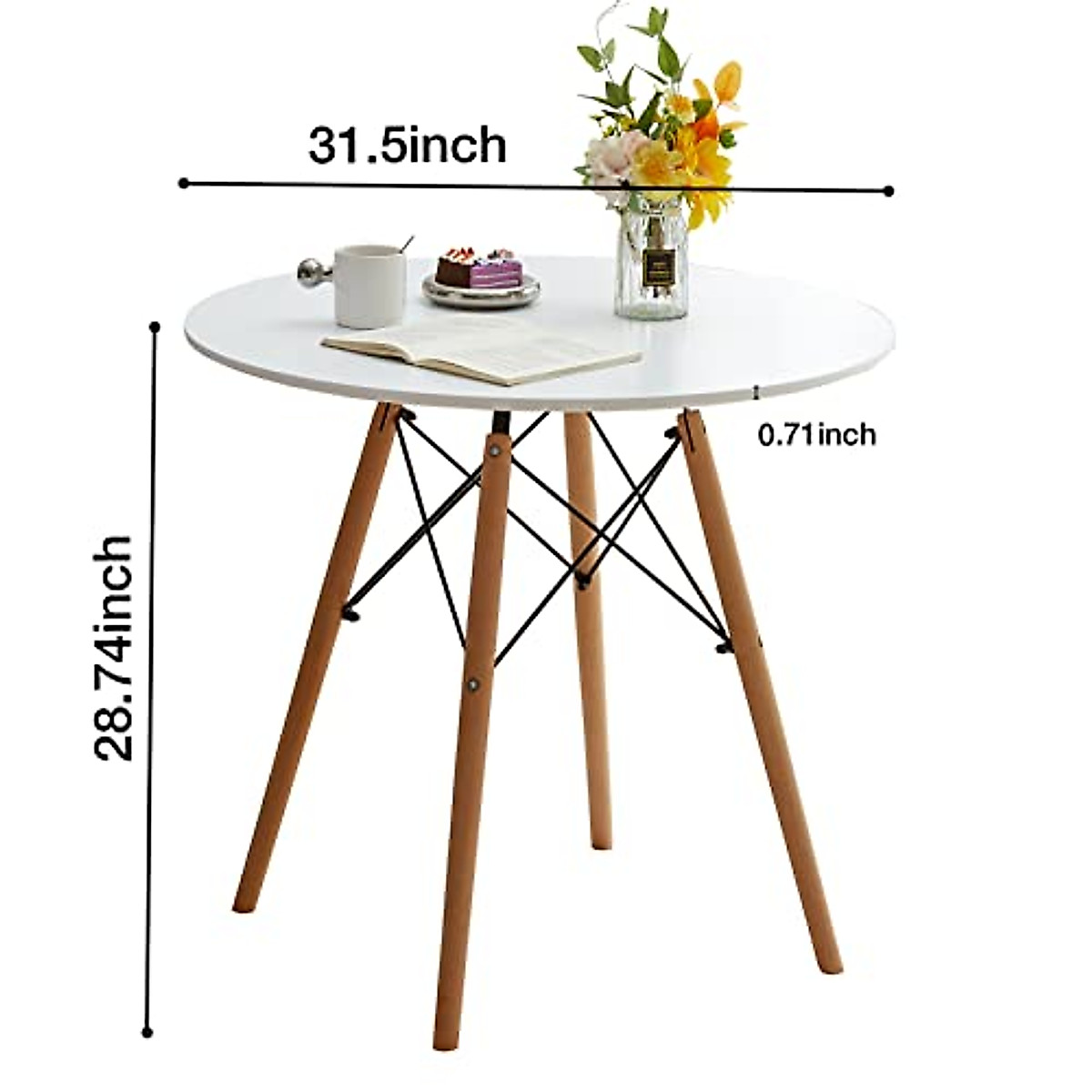 ATSNOW 31.5 in Mid Century Modern White Round Dining Table, Small Circle Table for Living Room Bedroom Kitchen