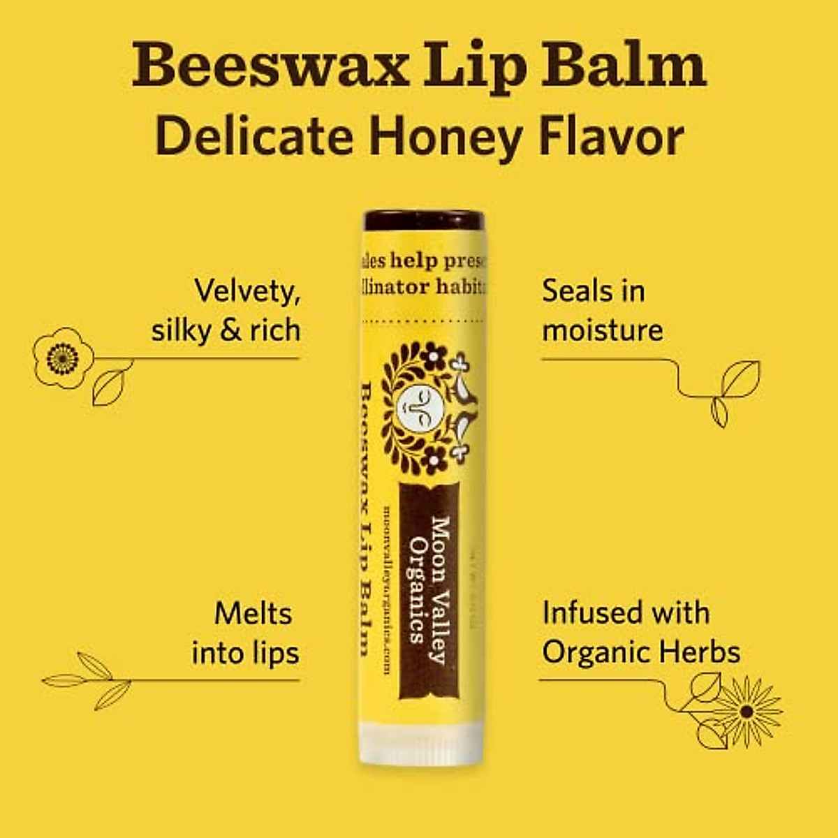 Beeswax Lip Balm, Sweet Honey, Moon Valley Organics, Organic Ingredients, for Lips and Cuticles, Moisturizing, Three Pack Bundle