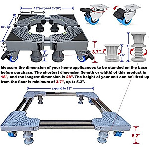 Mini Fridge Stand Mobile Base With 4 Locking Refrigerator Wheels And 8 Strong Feet For Washer Dryer Washing Machine Stand Pedestal, Refrigerator Stand, Adjustable Appliance Dolly Square, Moving Roller