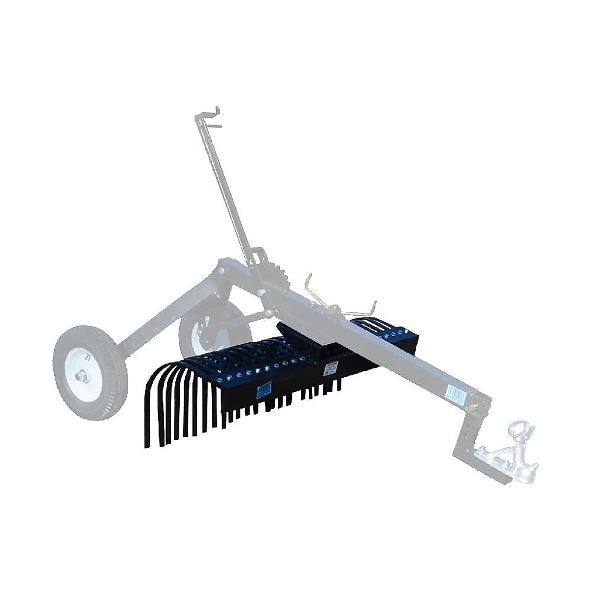 Titan Attachments 4' Landscape Rake Add-On Transformer Tow Frame, Bolt-On Rake, 24 Tines, Gardening Tool, Landscaper, and Grass Comb