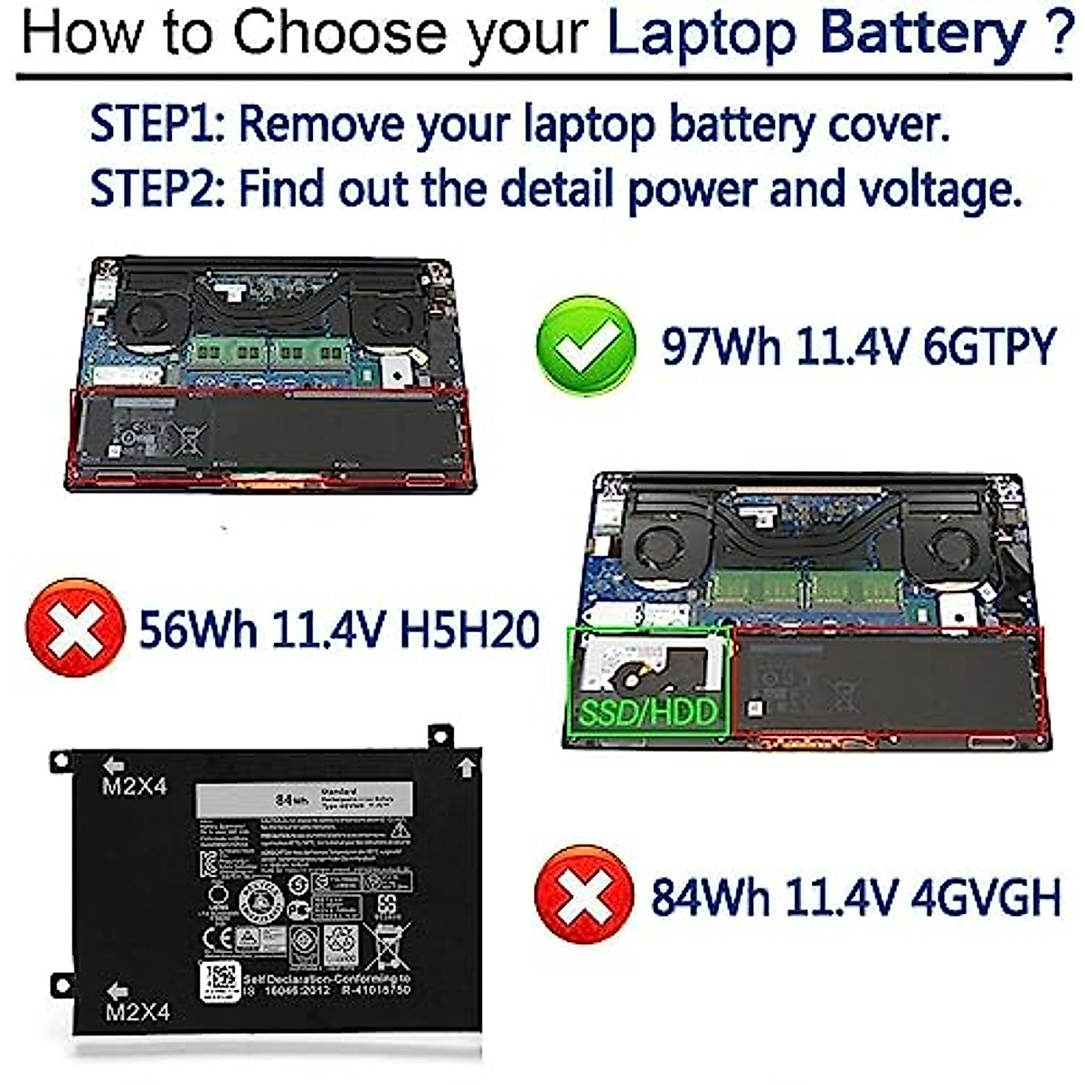 97WH 6GTPY Battery Compatible with Dell XPS 15 7590 9560 9570 9550 15-9560-D1745 15-9560-D1845T 15-9570-D1941T Vostro 7500 Precision 5520 5530 5540 M5510 Workstation Series P56F002 P56F001 P56F 11.4V