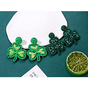 3Pairs St Patrick's Day Earrings Handmade Beaded Earrings for Women Irish Shamrock Leaf Dangle Earrings Easter Holiday Earrings Good Lucky Holiday Jewelry Gifts (3Pairs)