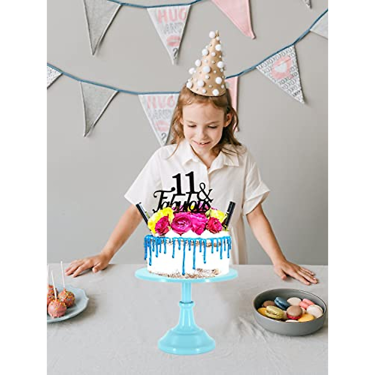 Miukage Cake Stand, Adjustable Height Cake Stands, High-end Wedding Cake Stand, Metal Blue Cake Stand Suitable for Graduation Ceremonies, Birthday Parties, Home Decoration