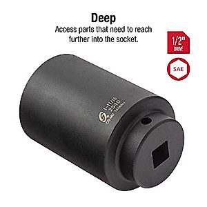 Sunex 254D, 1/2 Inch Drive, 1-11/16" Deep Impact Socket, Cr-Mo Alloy Steel, Radius Corner Design, Chamfered Openings, Dual Size Markings, Meets ANSI Standards