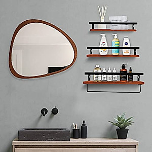 Floating Shelves, Set of 3 Bathroom Shelf with Towel Bar, Rustic Wood Wall-Mounted Display Storage Wall Shelves, Hanging Shelves for Living Room/Bathroom/Kitchen/Bedroom/Office