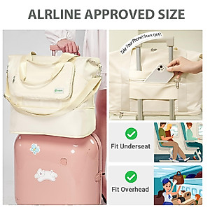 Foldable Travel Duffel Bag for Women, Water Resistant Personal Item/Carry Bag, Expandable Overnight Weekender Bag with Wet Compartment & Luggage Sleeve, Lighetweight Sport Tote Gym Bag (Beige)