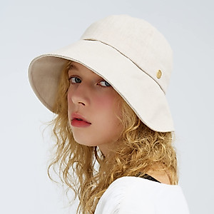 WHITE SANDS MOJA Linen Victorian Bonnet Hat Sun Cap, Foldable Summer Visor | New Katy | Beige
