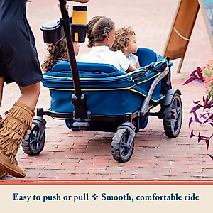 Gladly Family Anthem4 Quad All-Terrain Wagon Stroller with Easy Push and Pull, Removable XL Canopies, and Sturdy, Safe Folding for Storage and Transport, Sand & Sea