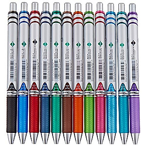 Pentel Gel Ink Pen, EnerGel RTX Retractable (0.7mm) Medium Point, Assorted Gel Ink Colors, 12 Pk (BL77BP12M)