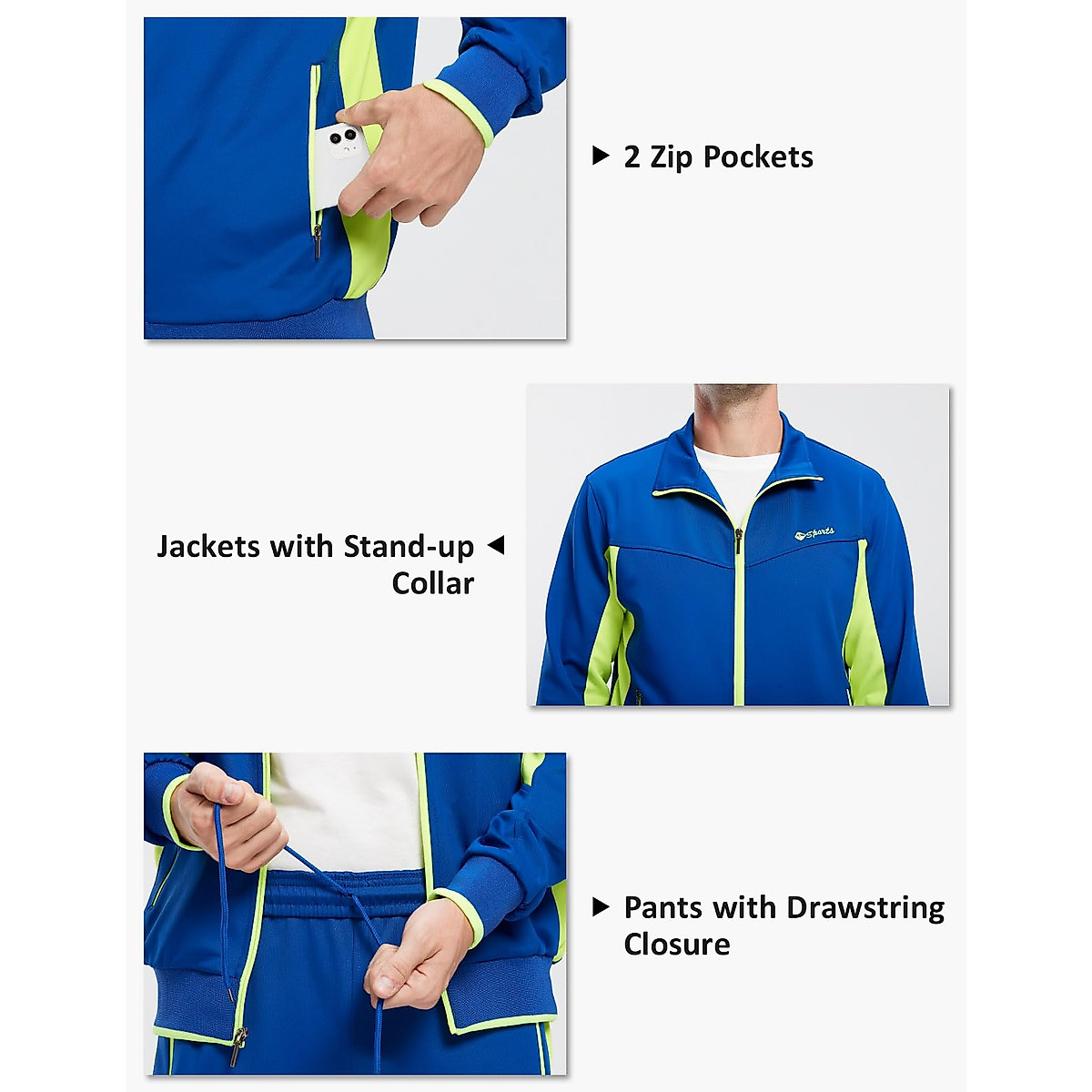 TBMPOY Men's Tracksuits Sweatsuits for Men Set Track Suits 2 Piece Casual Athletic Jogging Warm Up Full Zip Sweat Suits Royal Blue/Green XL