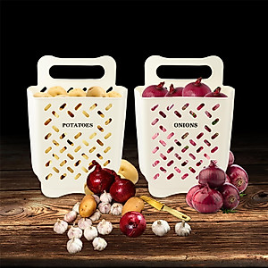 Onion Potato Storage 2 Set Potato and Onion Bins Foldable Plastic Pantry Storage Large Capacity Laundry Basket Kitchen Countertop Organizer With Handles for Onion, Fruit, Produce, Vegetable, Potato