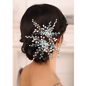 Kercisbeauty Mint Crystal Beads Hair Pins Set for Women and Girls Hair Piece and Dangle Drop Earrings Set Special Occasion Hair Accessories (Jewelry Set)
