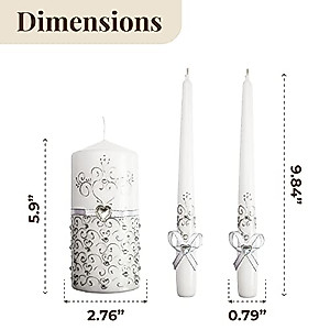 Unity Candles for Wedding Ceremony Set - 3 Pcs 6" Pillar & 2 10" Tapers Candles - Unity Decorative Wedding Candle White Ceremonial Candles - Wedding Table Centerpiece - Velas Decorativas para Boda