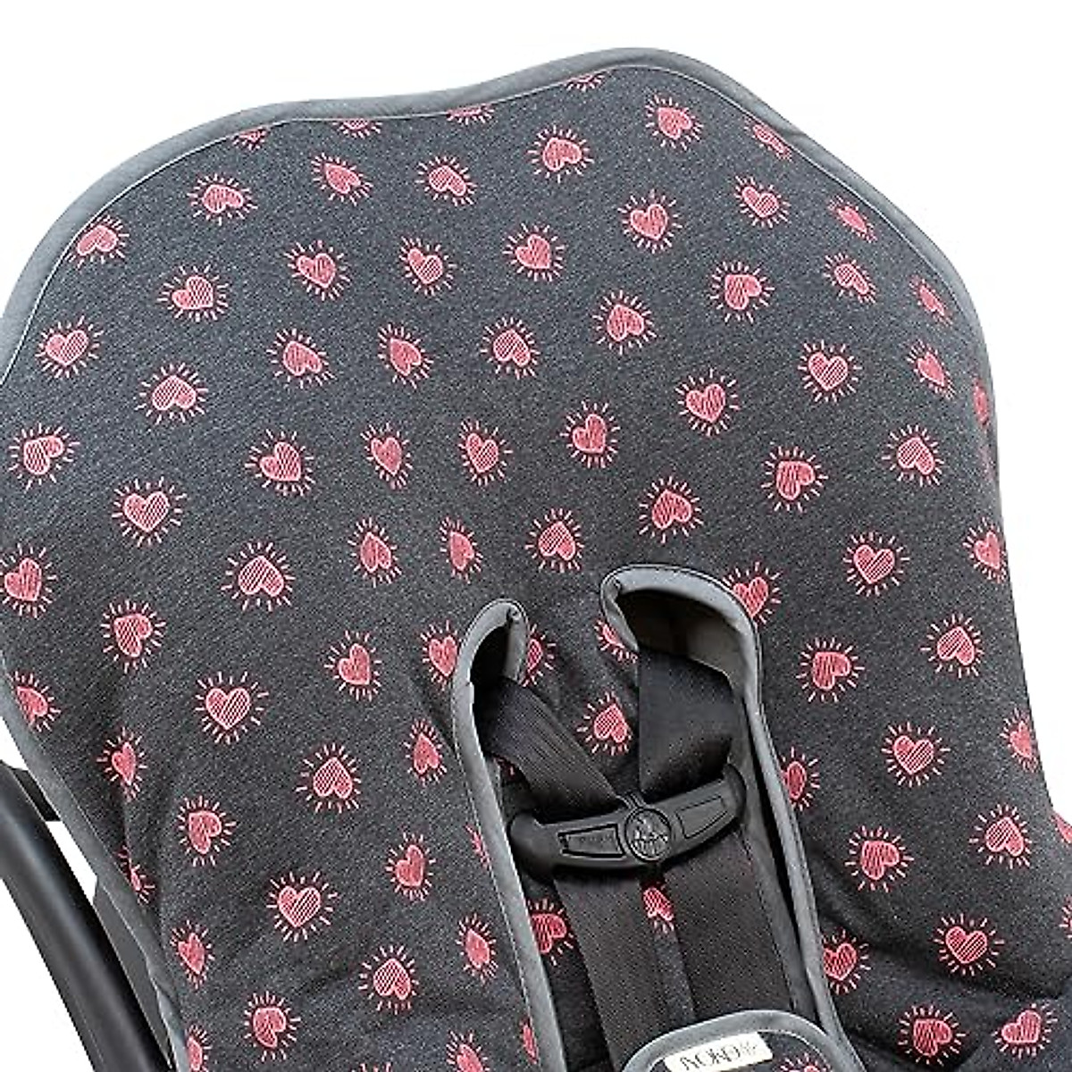 JYOKO Kids Universal Padded Cover Liner for Baby car seat Gr 0/100% Cotton Made (Compatible with Maxi COSI, Chicco, Mico, Evenflo, Mesa, Britax and More) (Fluor Heart)