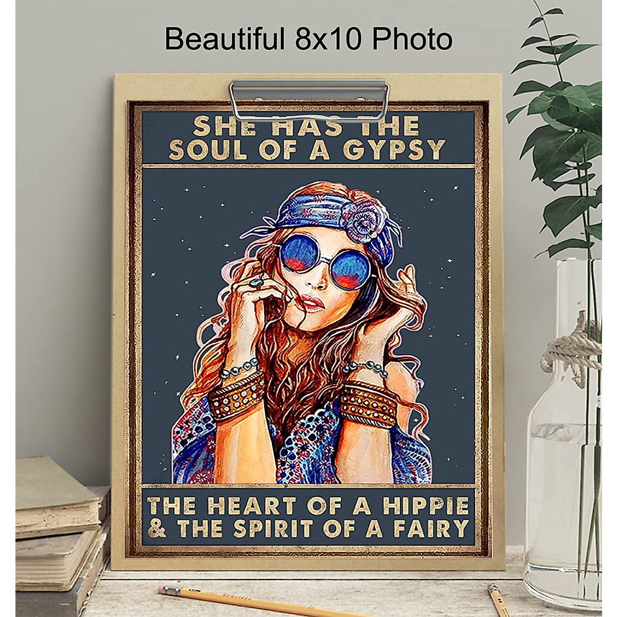 Hippie Boho Positive Quotes Wall Decor - Inspirational Motivational Wall Art Poster - Encouragement Gifts for Women - Bohemian Rustic Country Sunflower Decoration - Girls Teens Bedroom Home Office