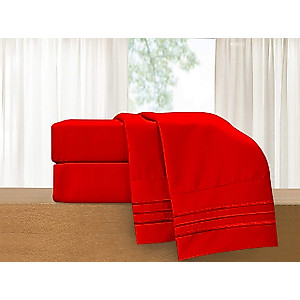 Elegant Comfort Luxury 4-Piece Bed Sheet Set - Luxury Bedding 1500 Premium Hotel Quality Microfiber, Wrinkle Resistant Cool & Breathable, Easy Elastic Fitted, Full, Red