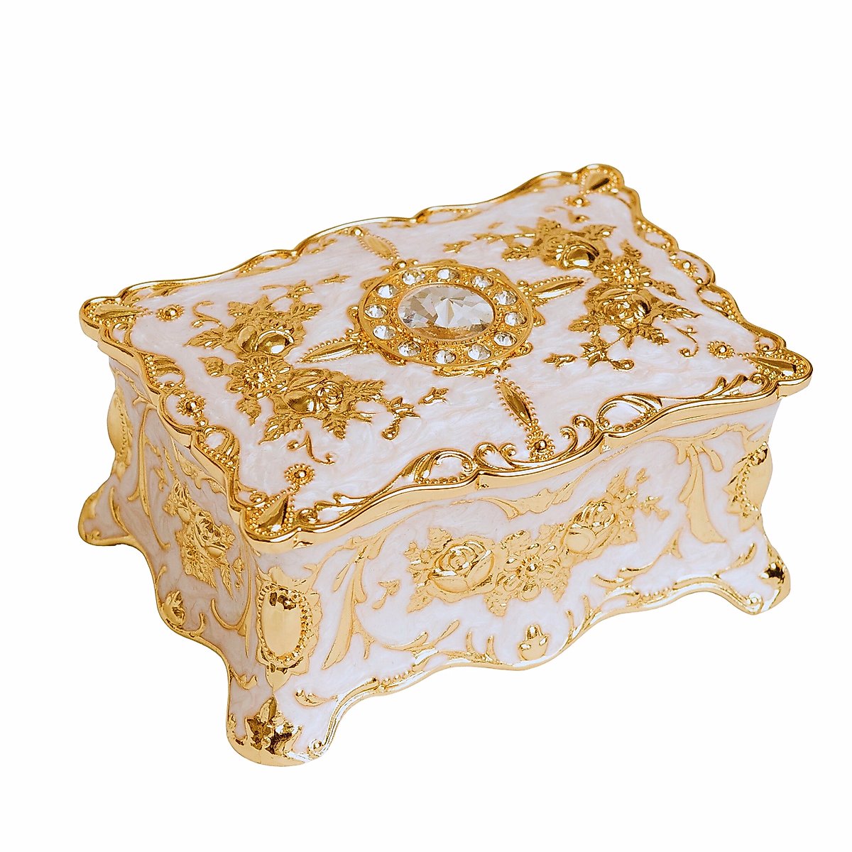 HolyFire Mini Jewelry Boxes Gift - Small Jewelry travel Case - Trinket Organizer with Lid Earrings Rings Vintage Treasure Keepsake Box for Women Girls Kids, Gold