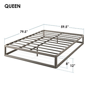 Mellow 12" Metal Platform Bed Frame w/Heavy Duty Steel Slat Foundation, Queen, Grey