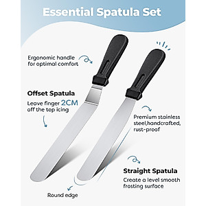 Kootek Cake Decorating Kit Baking Supplies Cake Turntable with 2 Frosting Straight Angled Spatula 3 Icing Smoother Scrapers Baking Accessories Tools for Beginners and Pros, Blue