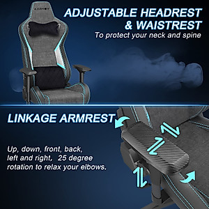 KARNOX Legend Gaming Chair Ergonomic Office Desk Chair Racing PC Chair High-Back Executive Chair with Adjustable Headrest and Lumbar Support 360 Degree Swivel Recling Computer Chair Cloth Dark Grey