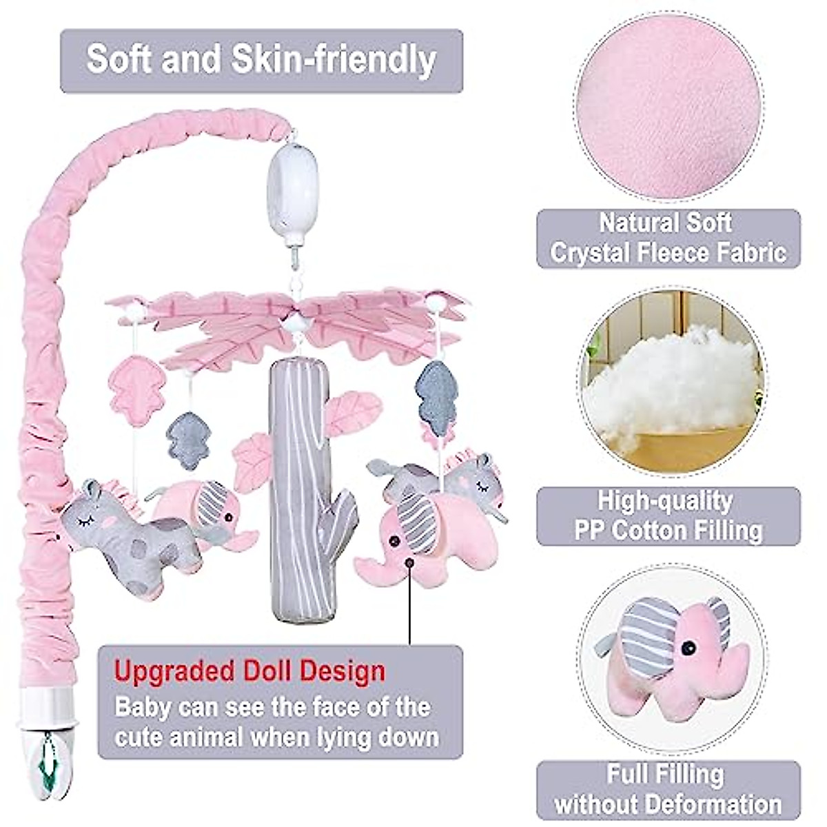 Upgraded Blublu Park Baby Crib Mobile with Music, Baby Mobile for Crib with Hanging Rotating Toys Woodland Nursery Decor for Newborn Baby Boys Girls, Digital Music Box with 35 lullabies(Elephant)