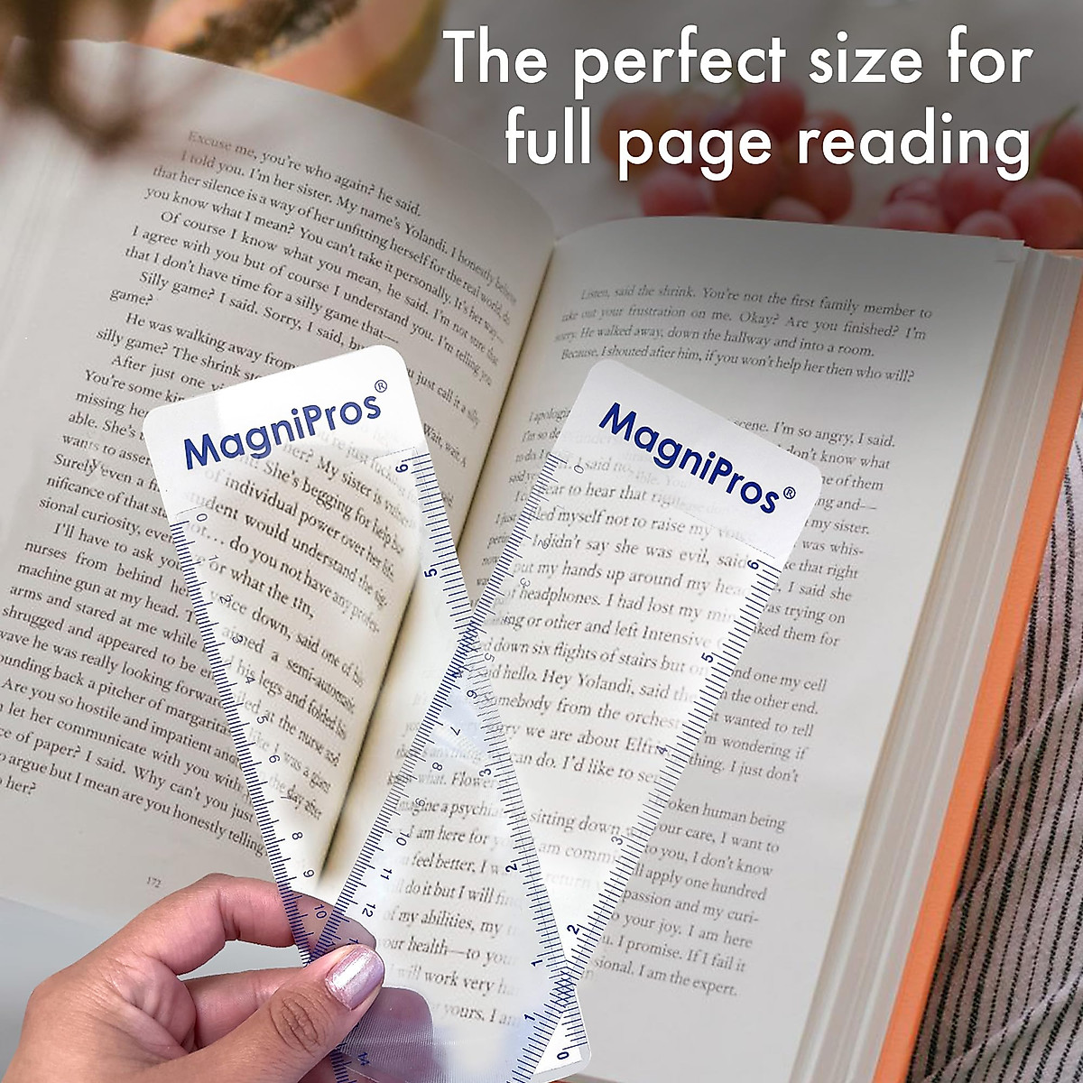 MagniPros(2PACK) Large Full Page 3X Premium Magnifying Sheet Fresnel Lens 7.5" X 10.5"+2 Bonus Ruler Magnifiers+2 Bookmark Lenses-Best Magnifying Set for Reading Small Prints & Low Vision Seniors