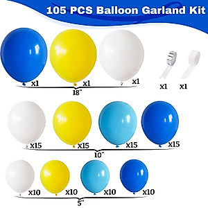 Blue and Yellow Balloon Arch Kit, 105 PCS Royal Blue White Yellow Balloon Garland Kit Yellow Light Blue Latex Party Balloons for Baby Shower Anniversary Birthday Wedding Graduation Party Decorations
