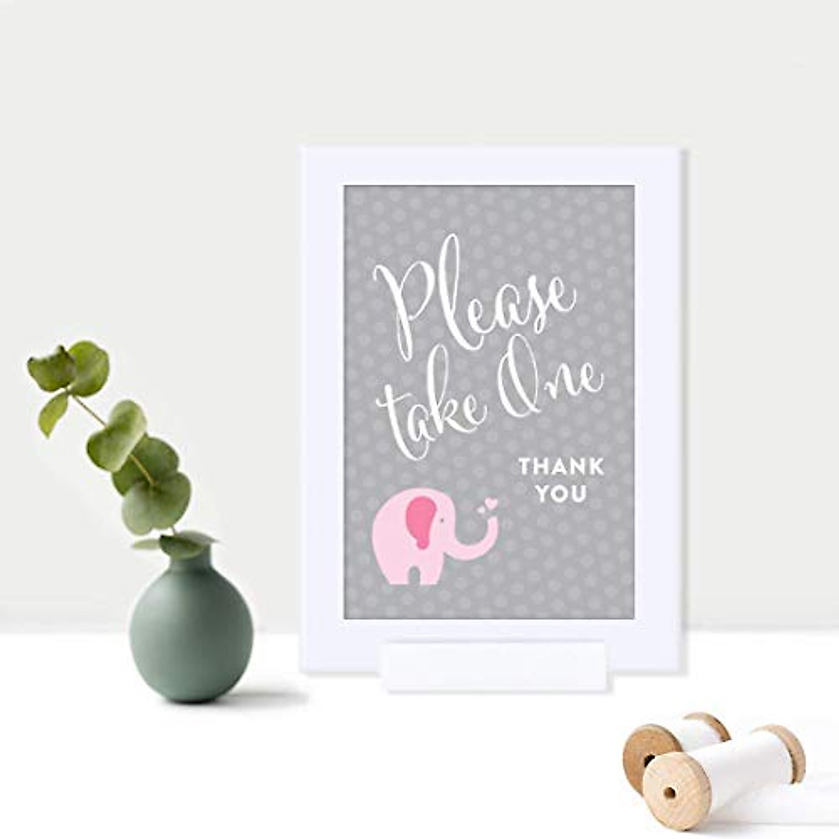 Andaz Press Birthday and Baby Shower Framed Party Sign, Double-Sided 4x6-Inch, Please Take One Party Favors Table Signage, Girl Elephant, 1-Pack, Includes Frame
