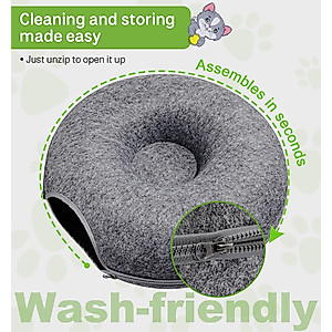 MAMI&BABI Peekaboo Cat Cave for Indoor Cats, Cat Donut Cat Tunnel Bed, Scratch Resistant Cat Toys for Medium Large Cats up to 30 lbs