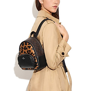COACH Coach Mini Court Backpack, Black/Leopard