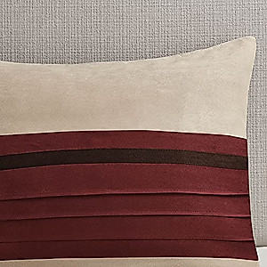 Madison Park Palmer Comforter Set-Luxury Faux Suede Design, Striped Accent, All Season Down Alternative Bedding, Matching Shams, Decorative Pillow, Bed Skirt, King (104 in x 92 in), Red 7 Piece