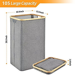 Gallelife Laundry Hamper Tall Laundry Basket 105L with Bamboo Handle Foldable Hamper Extra Large Storage Basket for Clothes Portable Hamper for Bathroom, Bedroom Pack of 2