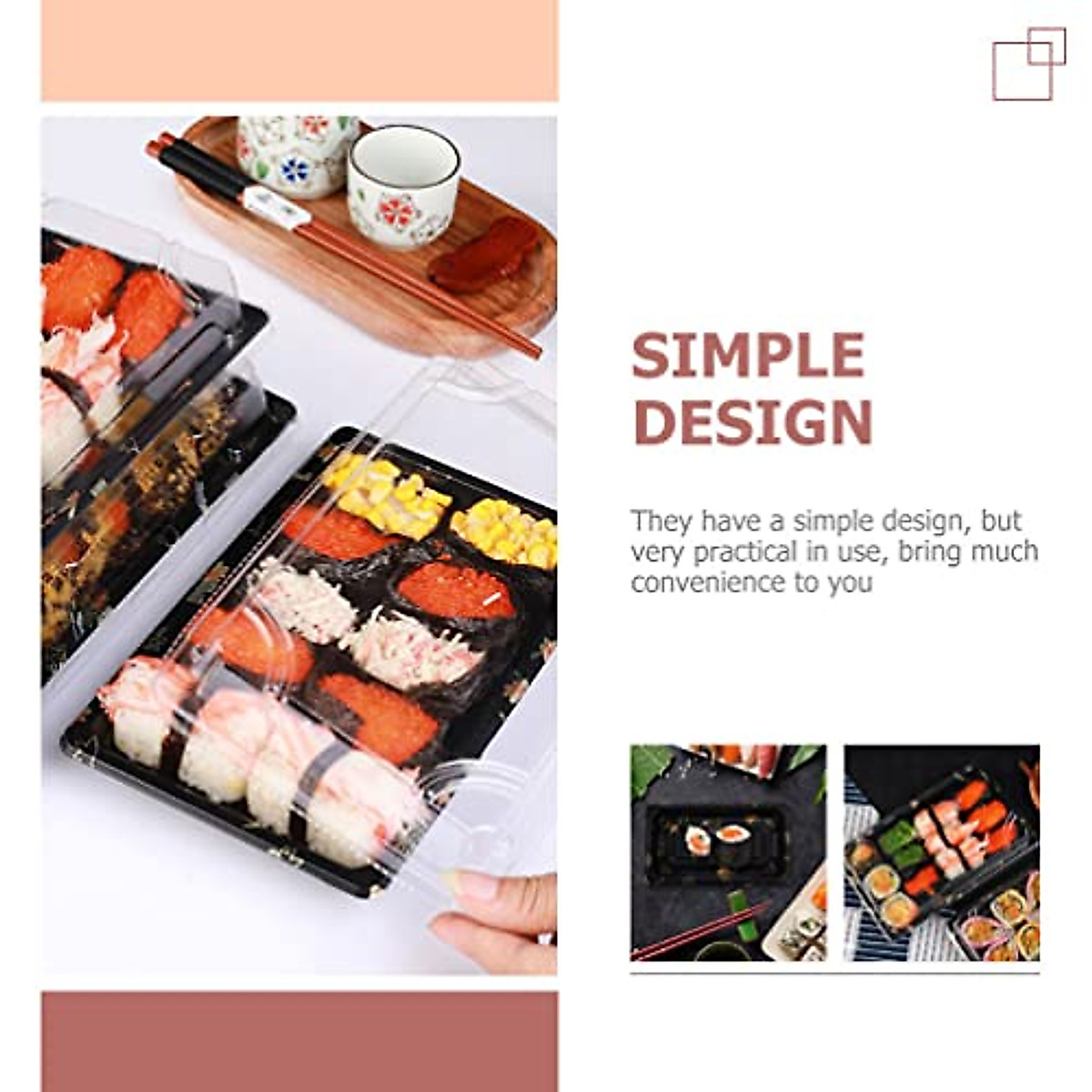 BESTonZON Meal Prep Containers Reusable Disposable Food Containers Sushi Packing Box with Lid Bakery Boxes Swiss Roll Container Roll Cake Box Portable Fruit Salad Boxes 50pcs Meal Prep Container