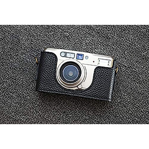 Handmade Genuine Real Leather Half Camera Case Bag Cover for Contax TVS Film Camera Black