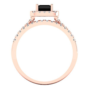 1.60ct Emerald Halo Solitaire Genuine Natural Black Onyx Engagement Promise Anniversary Bridal Ring Band set 18K Rose Gold 9