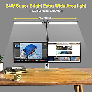2-in-1 LED Double Head Desk Lamps for Home Office, 24W Brightest Workbench Light, Architect Lamp with Clamp & Base, 3 Colors 10 Dimming Swing Arm Lamp for Reading/Study/Computer Light