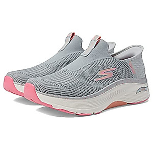 Skechers Women's Max Cushioning Arch Fit Fluidity Hands Free Slip-Ins Sneaker, Gray/Pink, 5.5