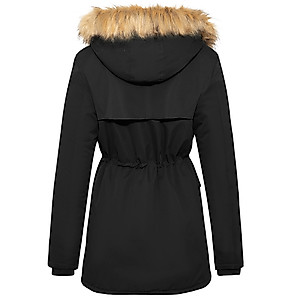 FARVALUE Womens Water-reprllent Winter Coat Thicken Puffer Jacket Warm FLeece Lined Parka with Fur Hood Black Large