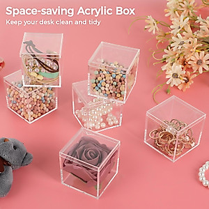 40 Pcs Clear Acrylic Boxes, Small Clear Boxes with Lids, 2.2 x 2.2 x 2.2 in Plastic Square Cube, Square Display Box, Clear Container Boxes for Candy Pill Earring Jewelry Tiny Beads