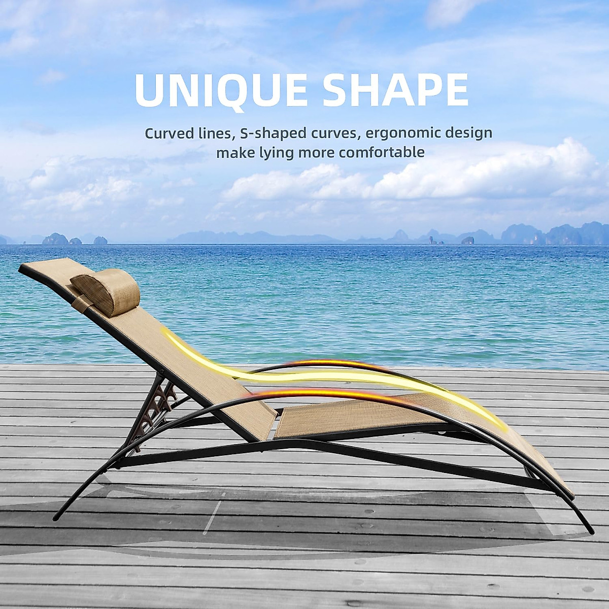 EROMMY All-Weather Textiline Recliner Chairs Set of 2 Outdoor Lounge Chairs with Adjustable Backrest (Arc Brown, Set of 2)