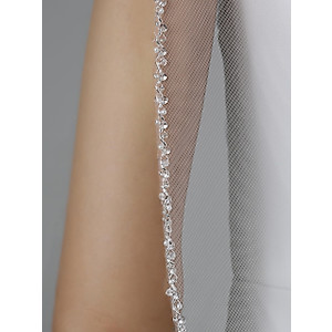 1T 1 Tier Crystals Pearls Beaded Wedding Veil (Elbow Length 30" Ivory)