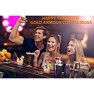 Gold Armour Moscow Mule Copper Mugs - Set of 4-100% HANDCRAFTED Solid Copper Mugs, Gift set with 4 Copper Straws and Jigger