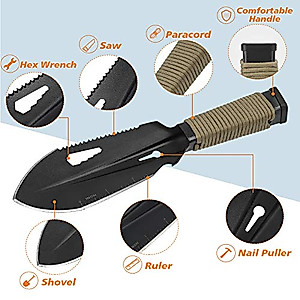 FullLit Backpacking Trowel, Lightweight Camping Shovel, Metal Detecting Tool, Garden Trowel, with Carrying Pouch, for Hiking, Digging, Metal Detecting, Gardening and Outdoor