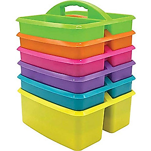 Assorted Bright Colors Portable Plastic Storage Caddy 6-Pack for Classrooms, Kids Room, and Office Organization, (Lime, Orange, Pink, Purple, Teal, and Yellow) 3 Compartment