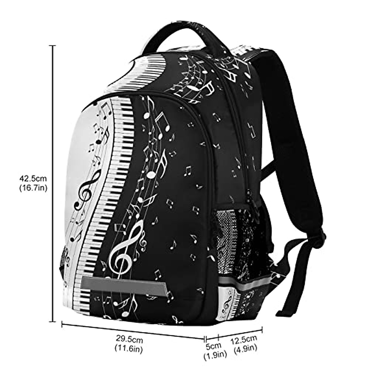 Unique Piano Music Note Backpack, Musical Theme Casual Daypack Laptop Backpack Outdoor Sports Shoulder Bag Safe Reflective Stripes