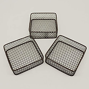 CVHOMEDECO. Mini Metal Wire Storage Baskets Desks & shelves Organizer Trinkets Container, Great for Store Spices, Gifts or Giving. Set of 3. (Square Rusty)