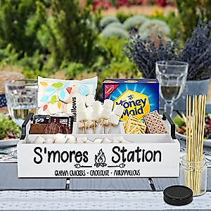 Unistyle S'Mores Station Box S'Mores Bar Holder S'Mores Tray Station for Smores Kit,S'mores Caddy Organizer for Tabletop with Glass Jar and Sticks Camping BBQ Gift